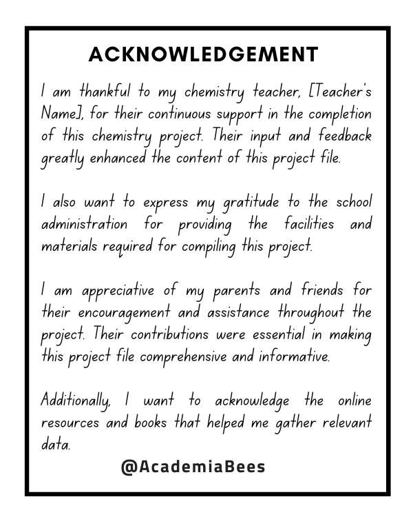 Acknowledgement For Chemistry Project 8 Samples Acknowledgement For Chemistry Project 8 Samples